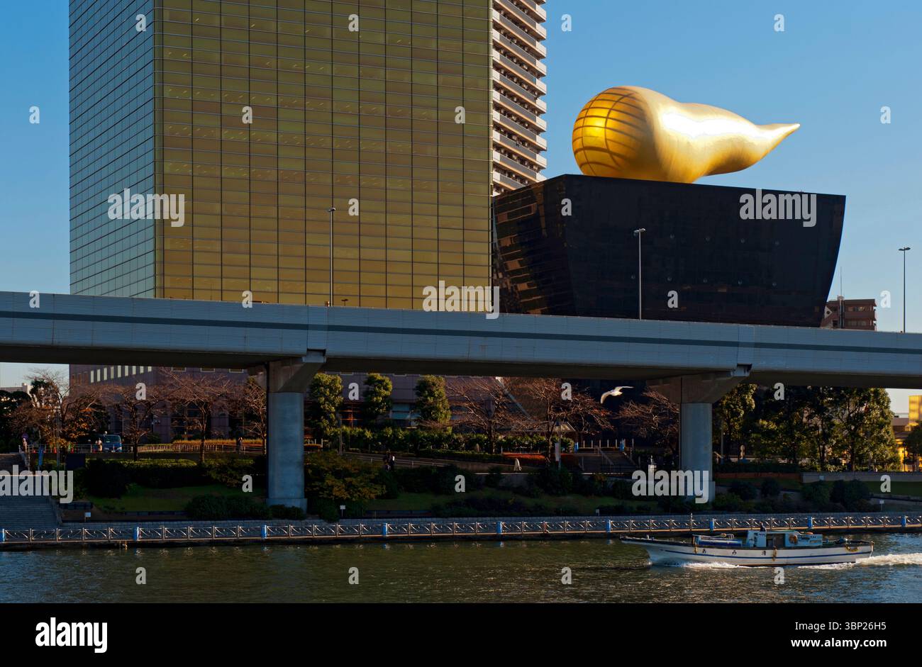 Unique gold flame sculpture, or Flamme d'Or, at Asahi Super Dry Beer ...