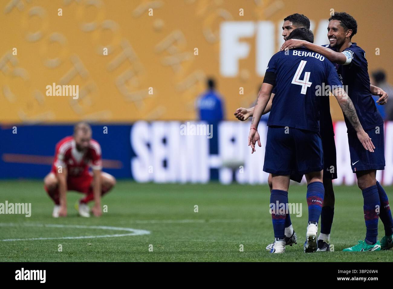 Paris Saint-Germain's Lucas Beraldo celebrates with team mates after ...