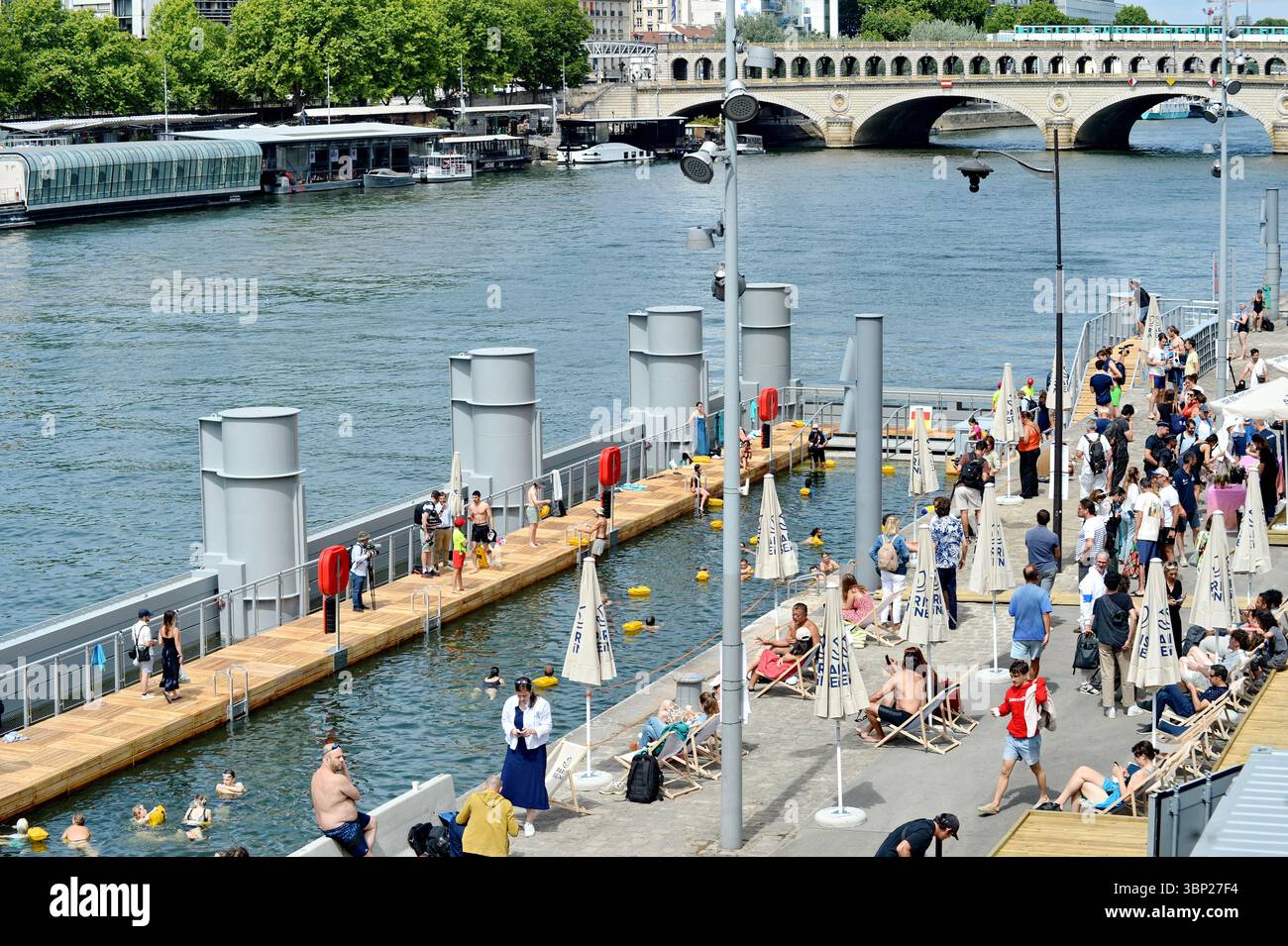 Inauguration of Bercy swimming and first swims in the Seine River in Paris, France on July 5 ...