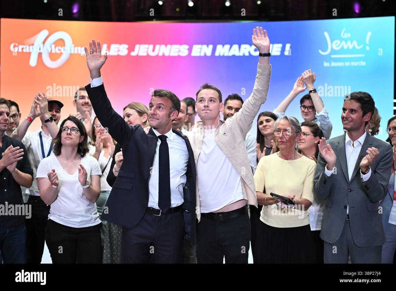 (L-R) French President, Emmanuel Macron, French centrist Renaissance ...