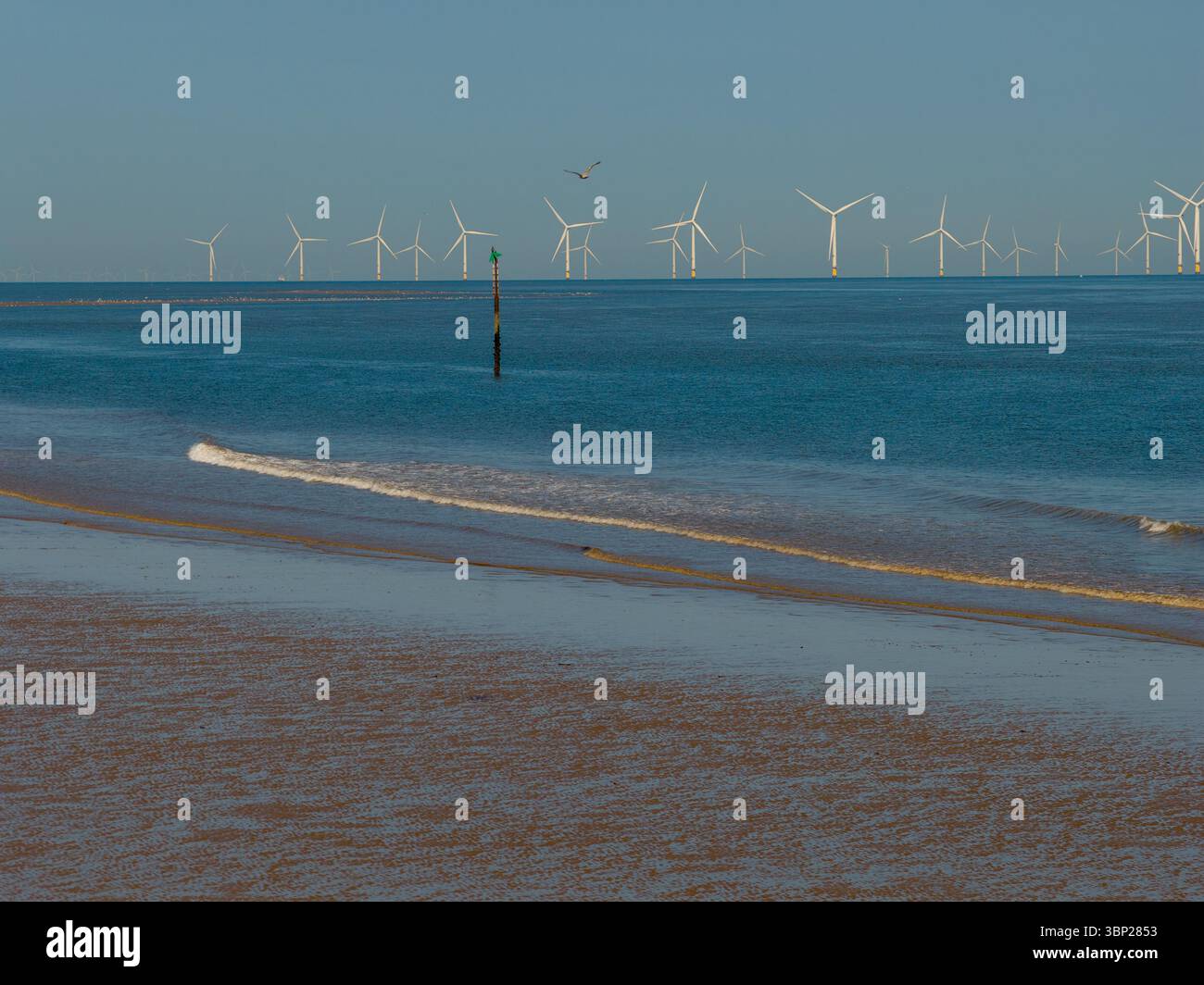 Aerial image showcasing Burbo Bank offshore wind farm in Liverpool UK ...