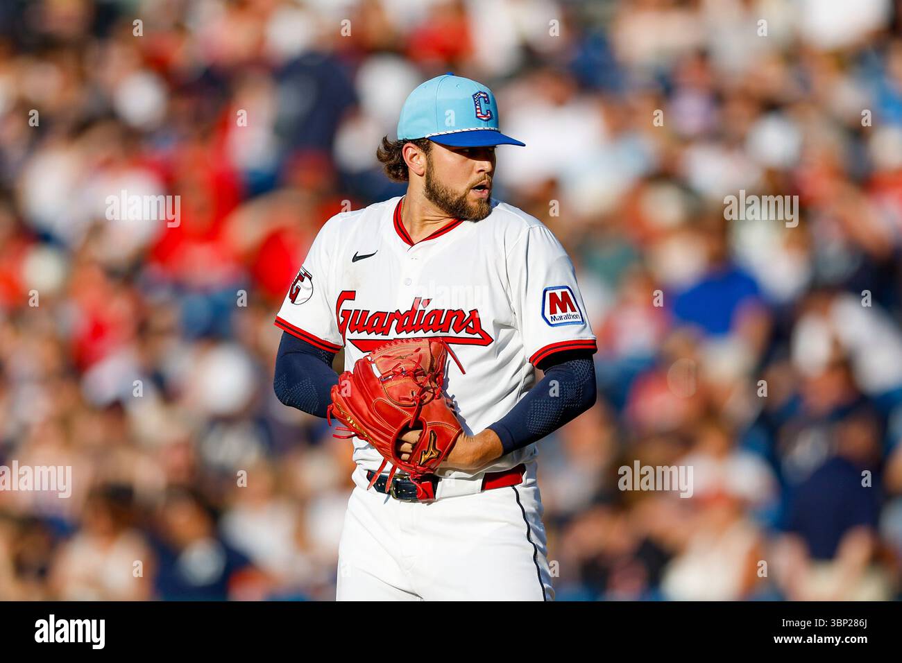 July 04, 2025: Cleveland Guardians pitcher Slade Cecconi (44) prepares ...
