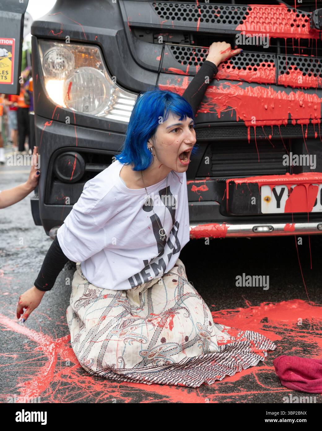 London, UK. 5 July 2025. Youth Demand activists disrupted the Pride in ...