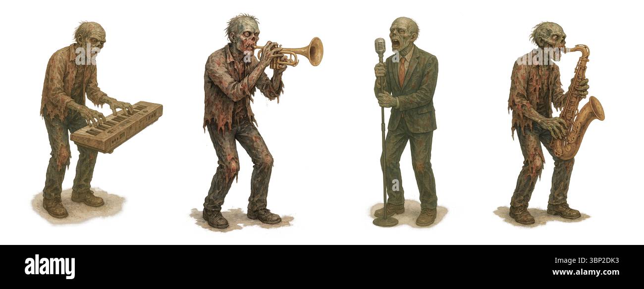 Halloween Jazz Band of Zombies Playing Musical Instruments Stock Photo ...