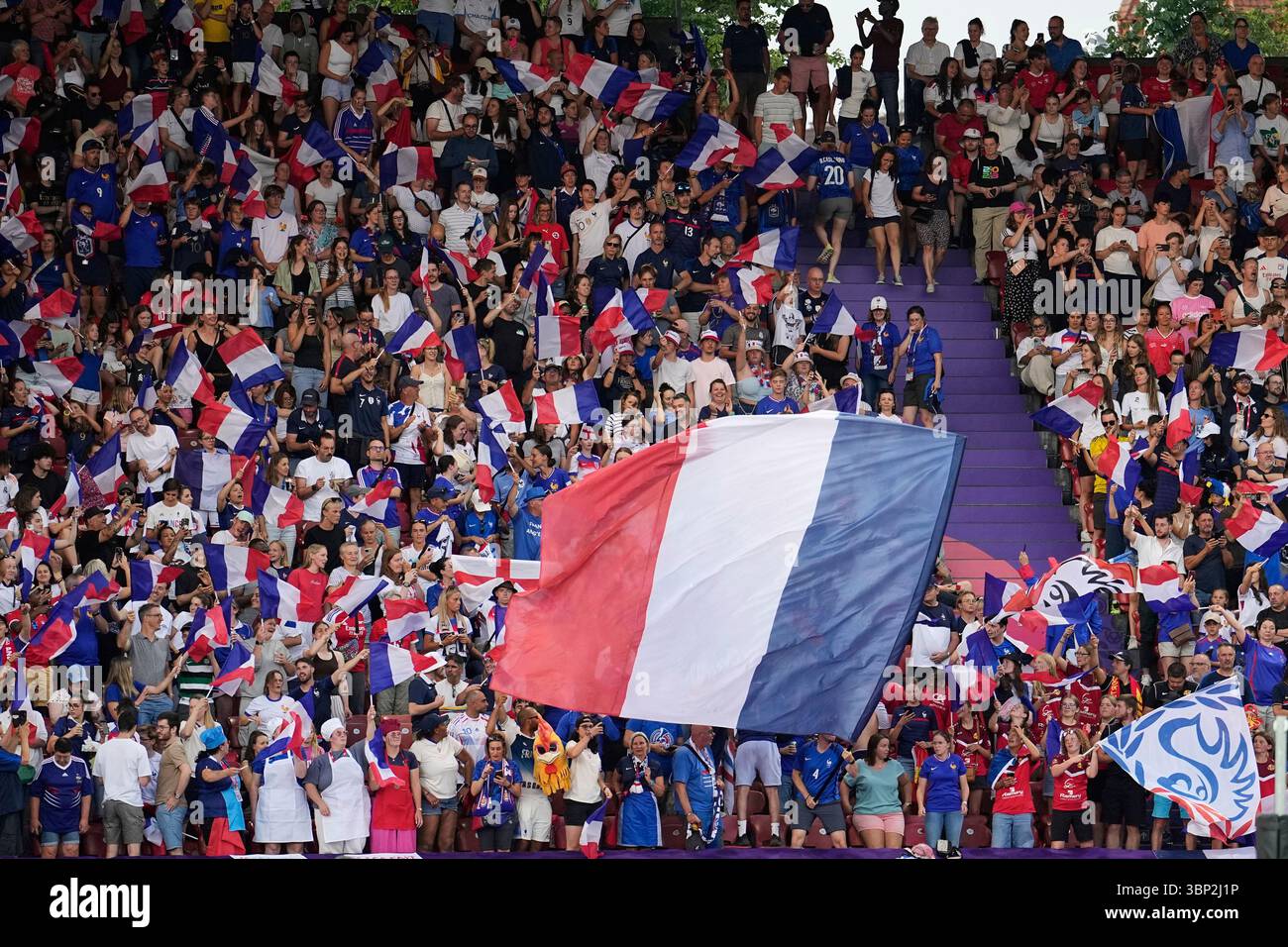 France fans wave flags during the Euro 2025, group D, soccer match ...