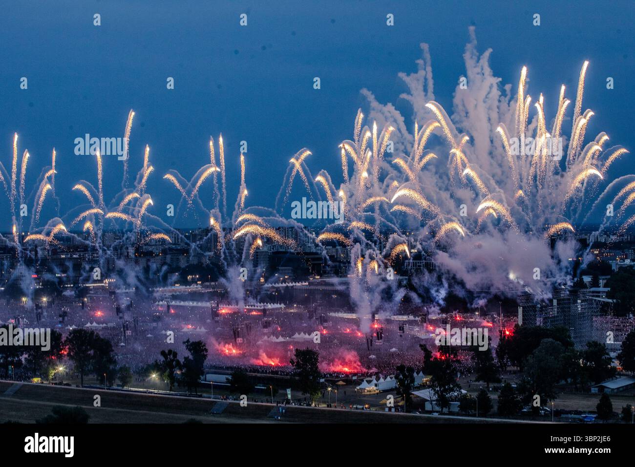 View from Prisavlje of the fireworks during the Marko Perkovic Thompson ...