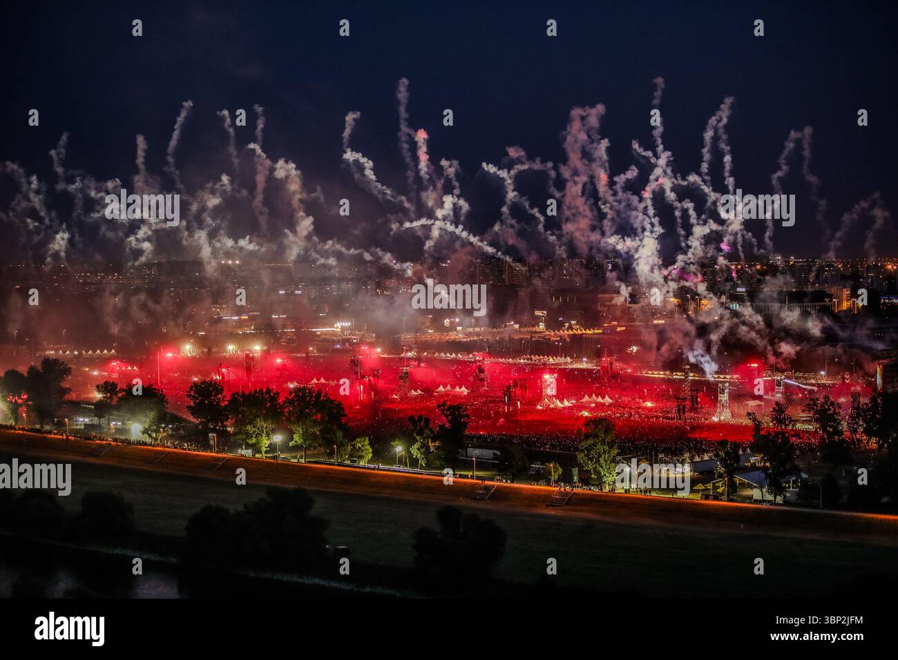 Zagreb, Croatia. 05th July, 2025. View from Prisavlje of the fireworks ...
