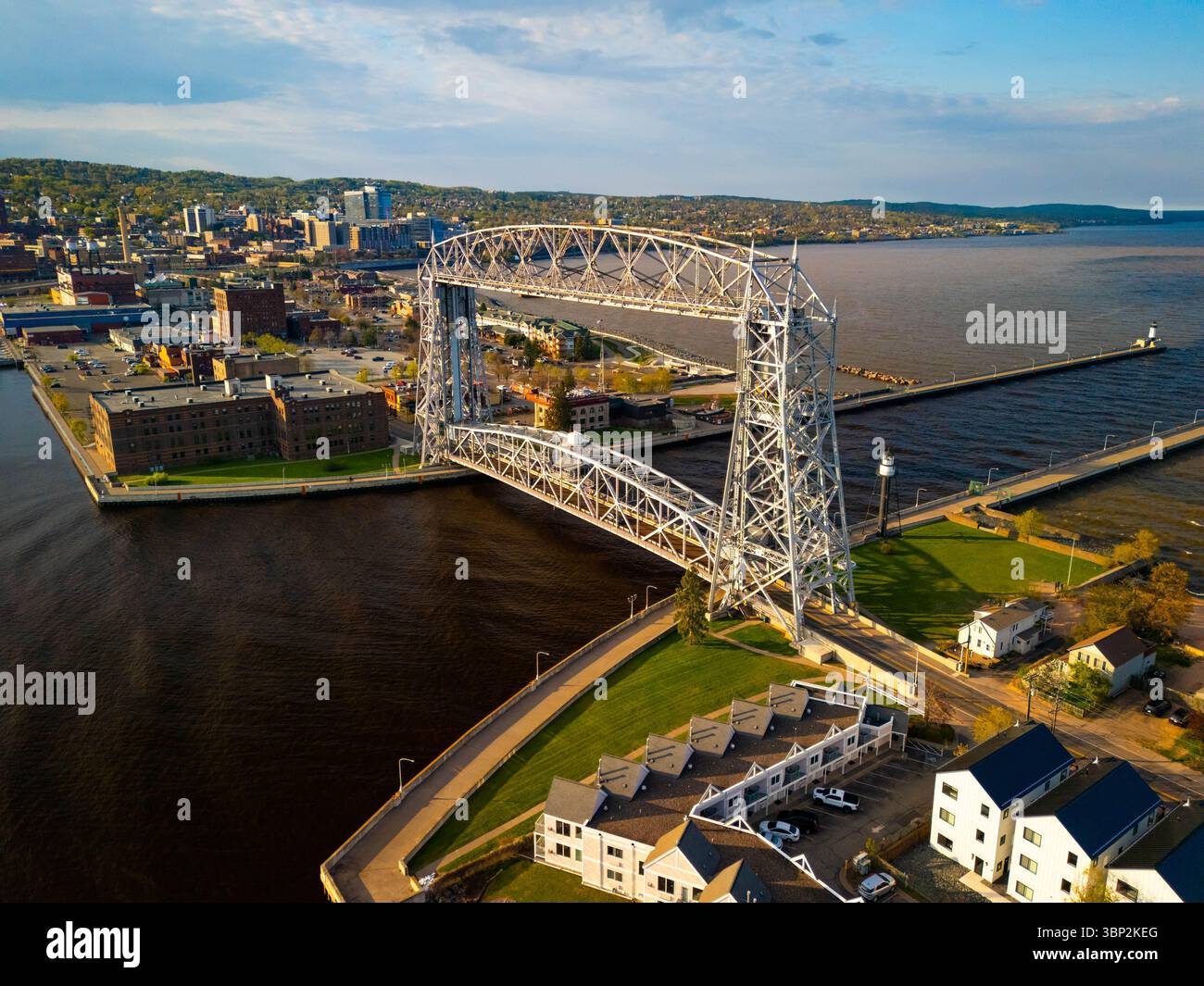 Breathtaking aerial scene showcasing the Duluth Lift Bridge and ...