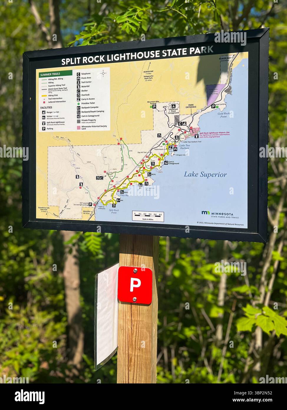 A view of a Split Rock Lighthouse State Park map on the trail, guiding ...