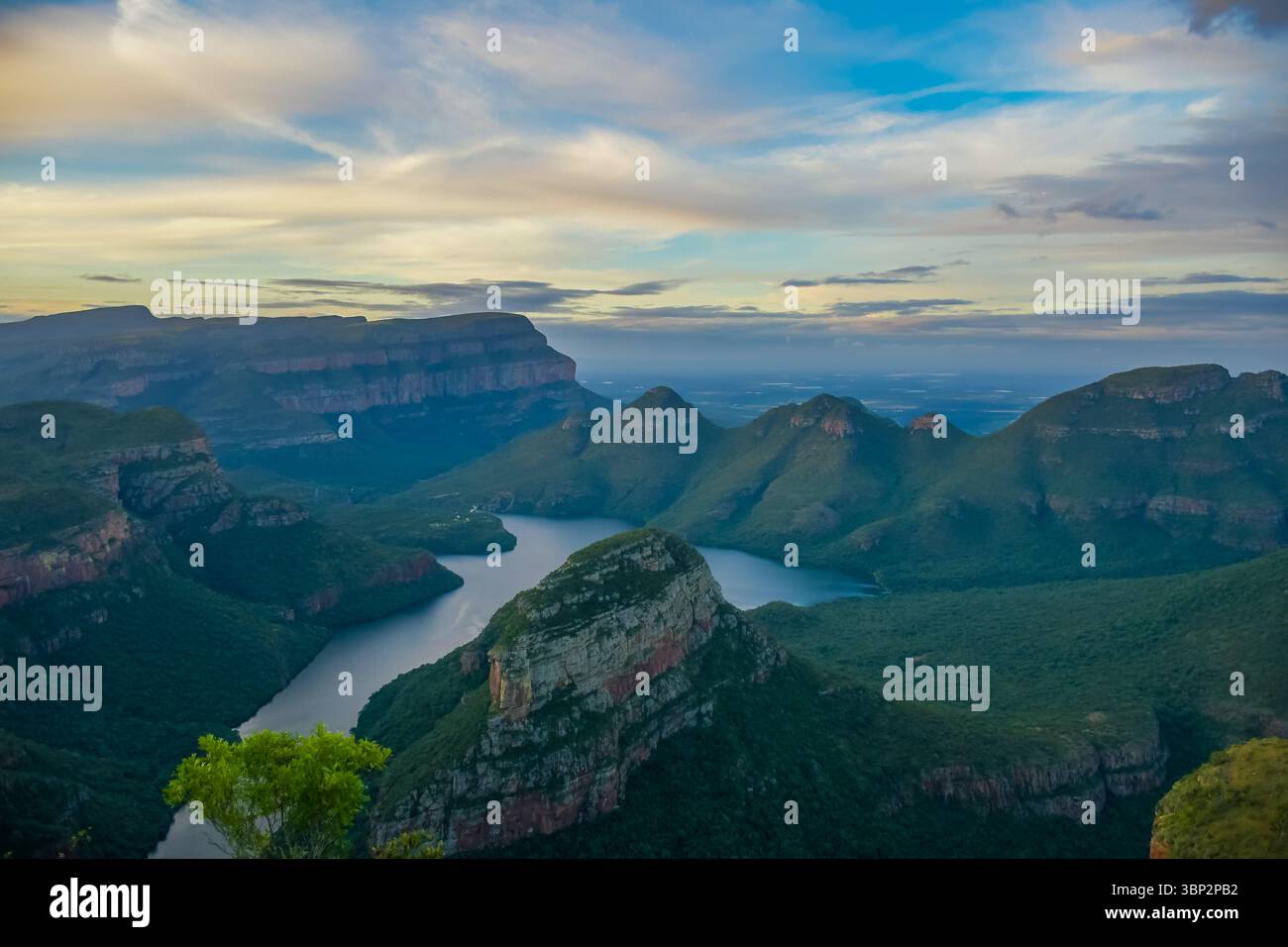 Blyde River Canyon with Three Rondavels peak, view of canyon with Blyde ...
