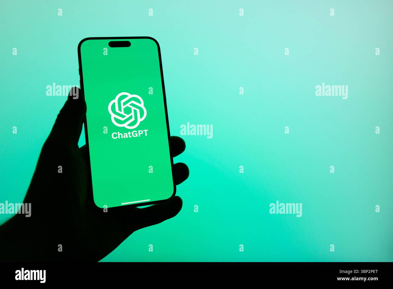 This image shows the ChatGPT logo clearly displayed on the screen of an ...