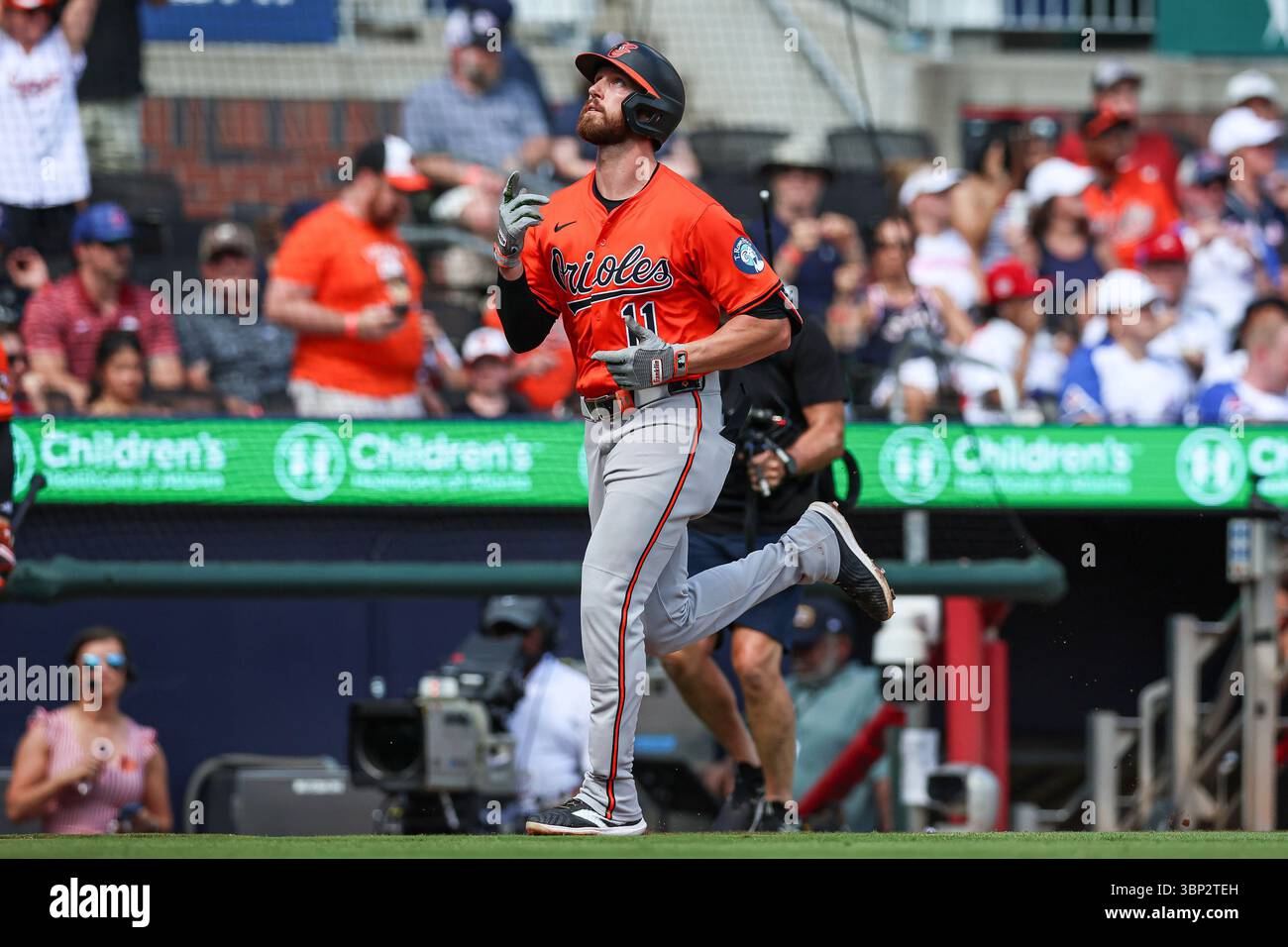Baltimore Orioles' Jordan Westburg (11) reacts after hitting a two-run ...