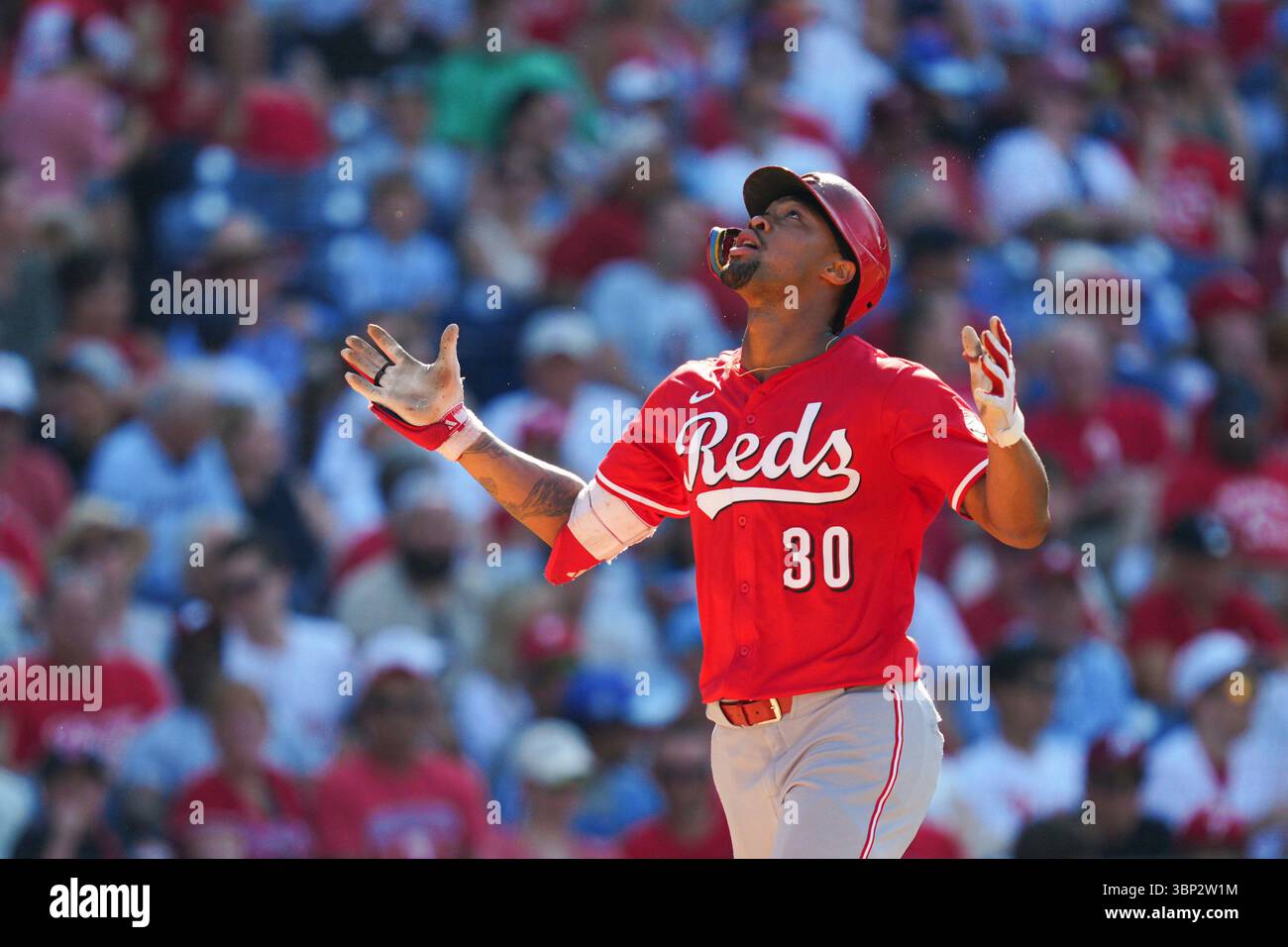 Cincinnati Reds' Will Benson reacts after hitting a solo home run off ...