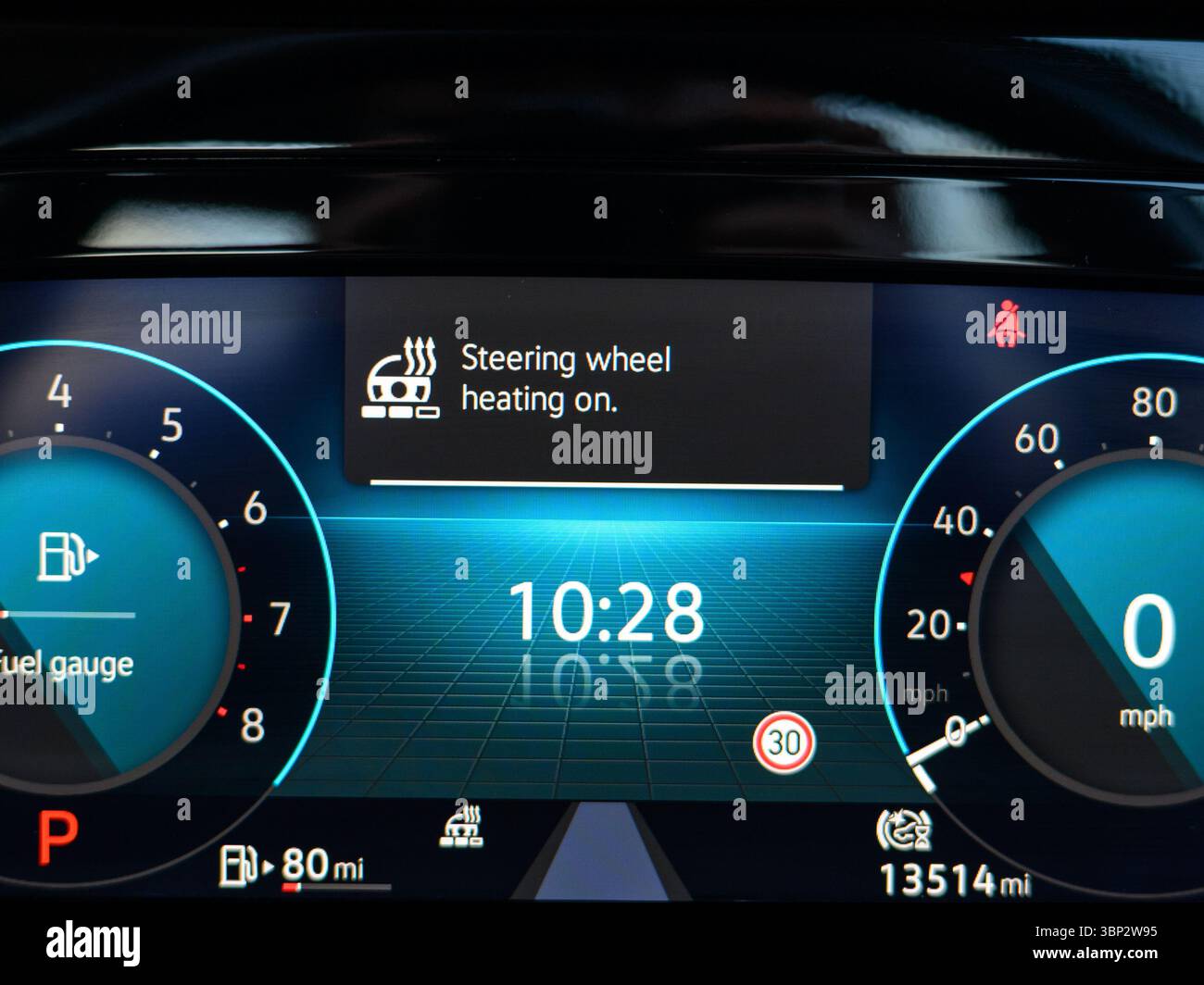This image displays the heated steering wheel feature in a modern car ...