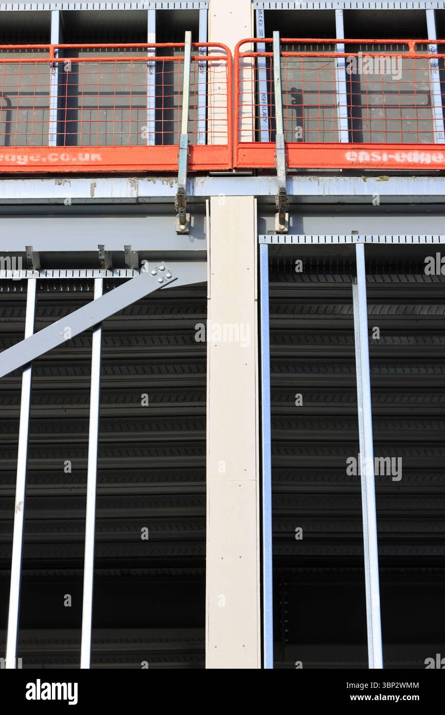 Radcliffe hub skeleton frame structural steelwork and seconday steel frame with edge protection ...