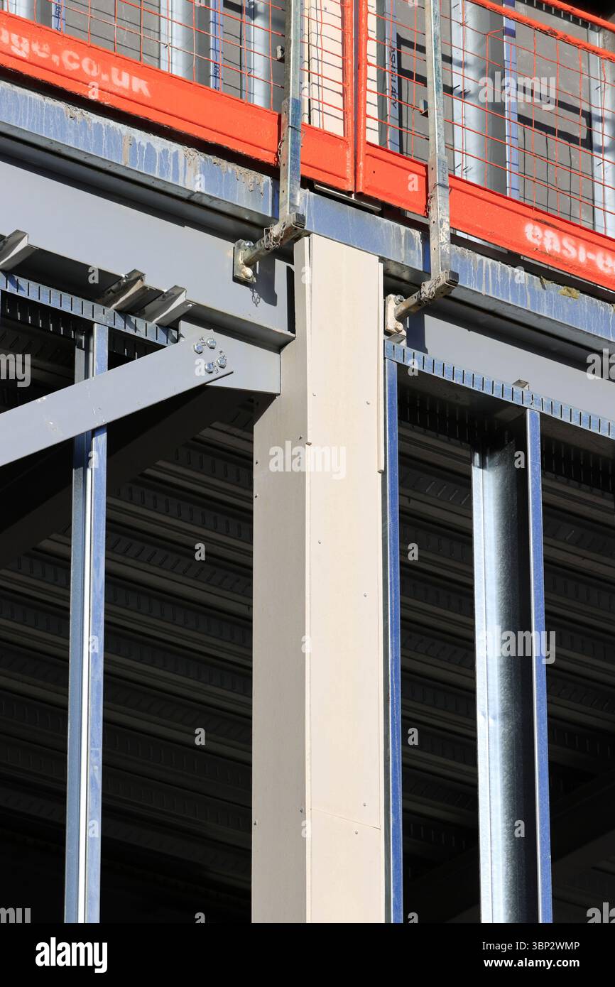 Radcliffe hub skeleton frame structural steelwork and seconday steel frame with edge protection ...