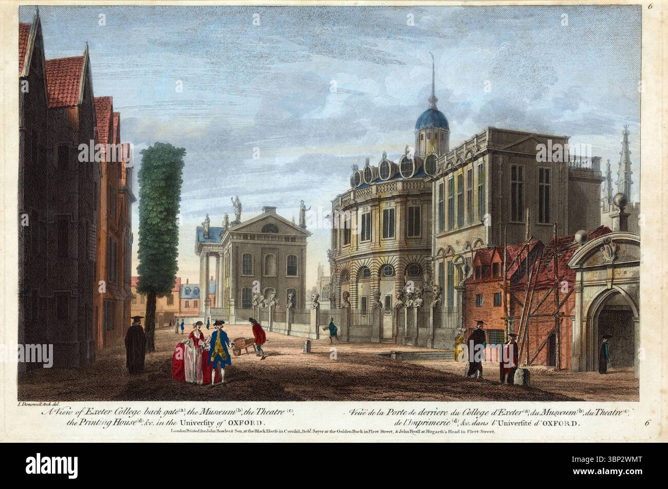 An art print coloured engraving A view of Exeter College back gate, the ...