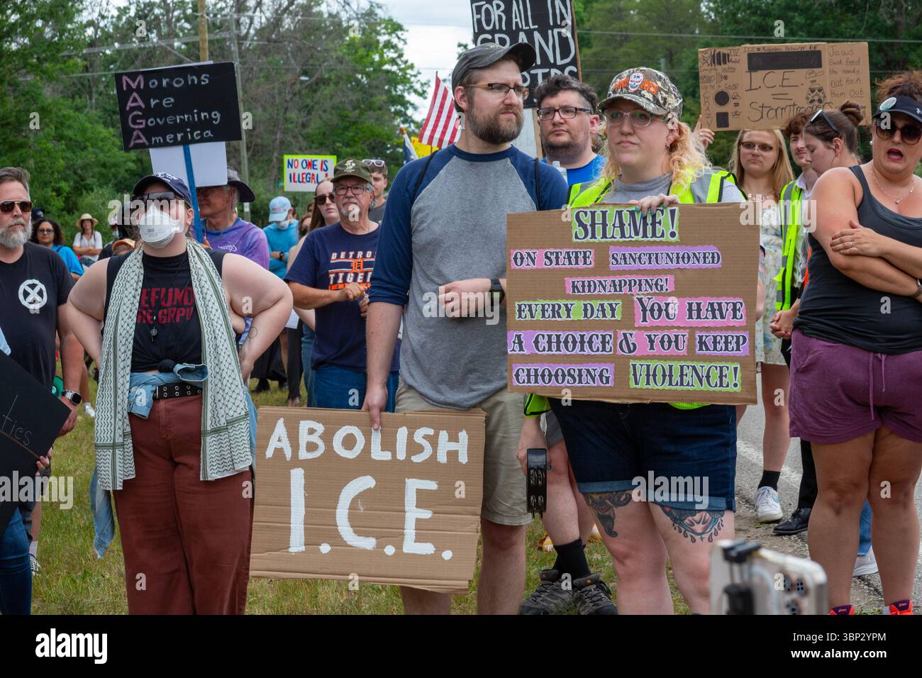Baldwin, Michigan USA - 4 July 2025 - Activists rally against the North Lake Correctional ...
