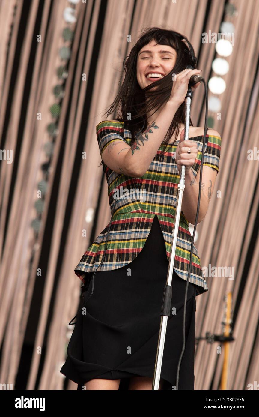 London, England. 5th July 2025. Clairo performs on Great Oak Stage waiting for Sabrina Carpenter ...