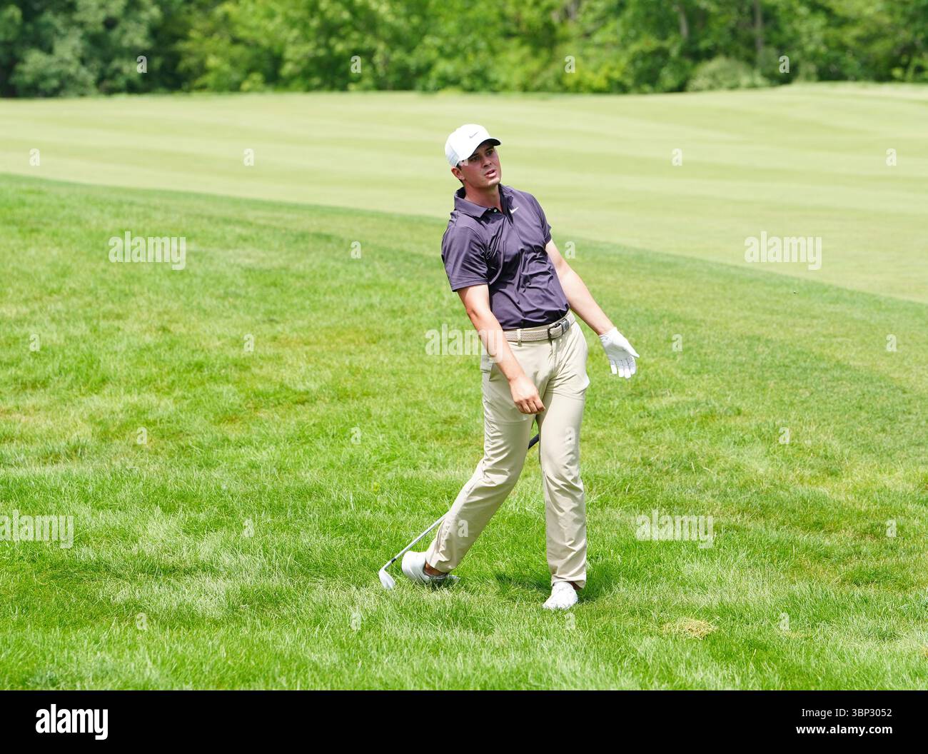 SILVIS, IL - JULY 05: PGA golfer Davis Thompson plays a shot out of the ...