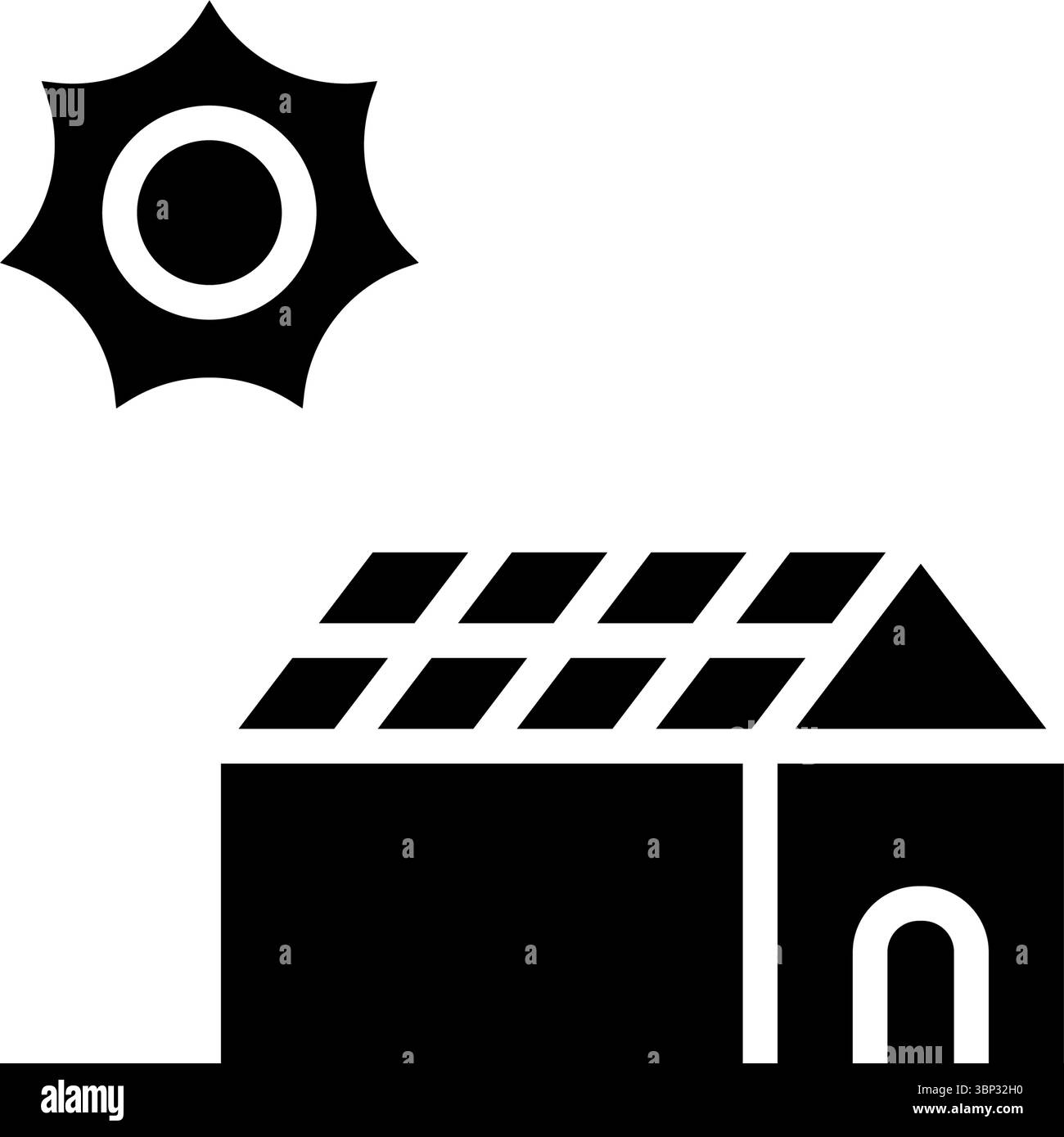 Icon Glyph green house powered by solar panel. Free energy, ecology ...