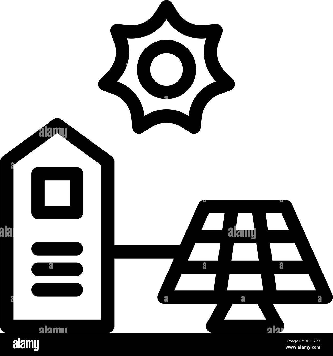 Icon Line house powered by solar panel. Free energy, ecology, renewable ...