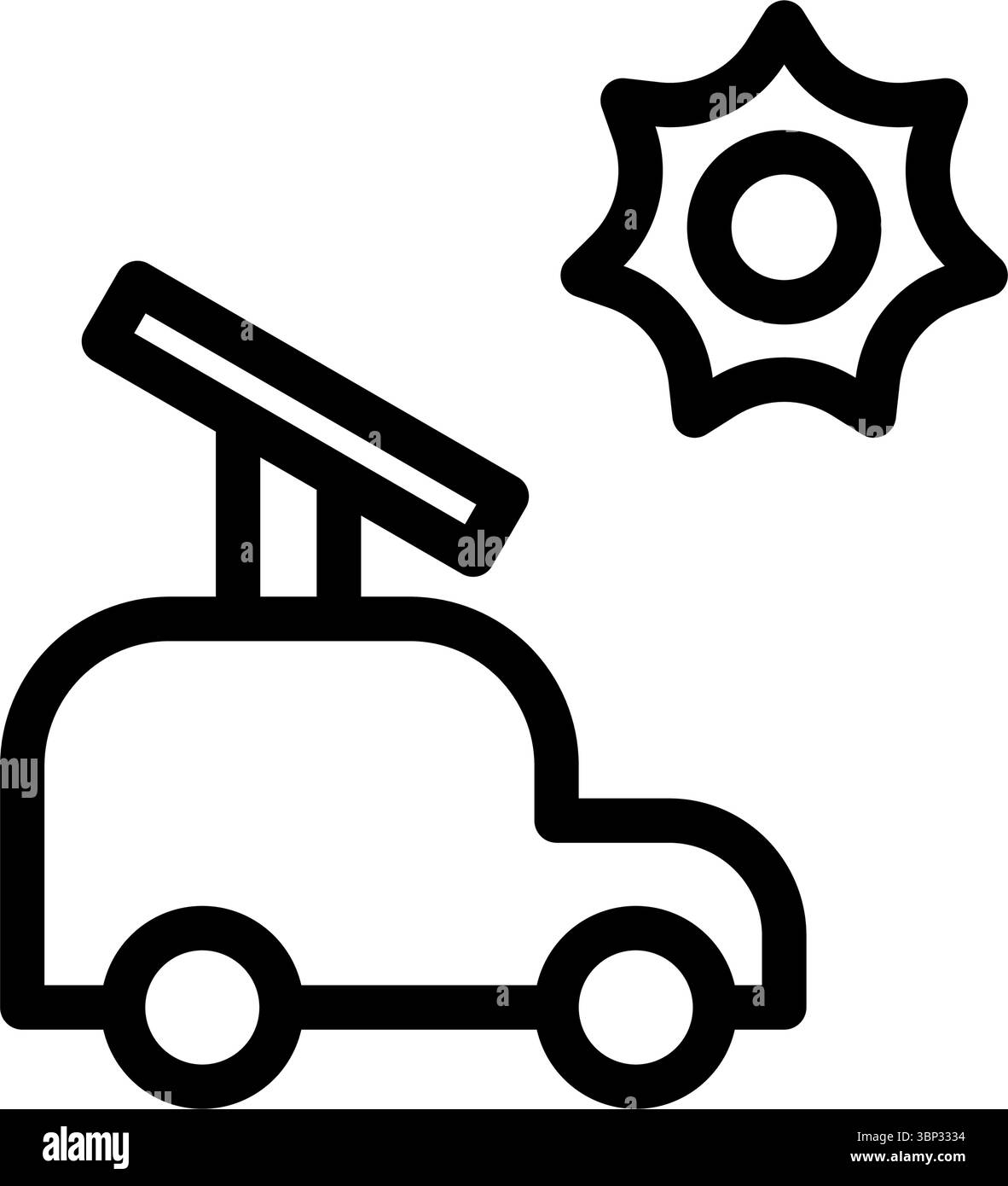 Icon Line electric car powered by solar panel. Free energy, ecology ...