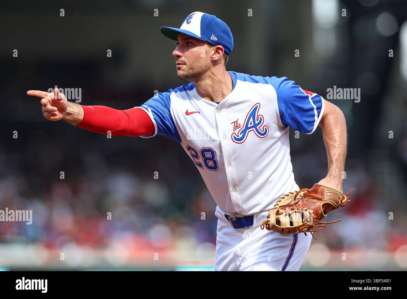 Atlanta Braves first baseman Matt Olson (28) tosses underhand to first ...