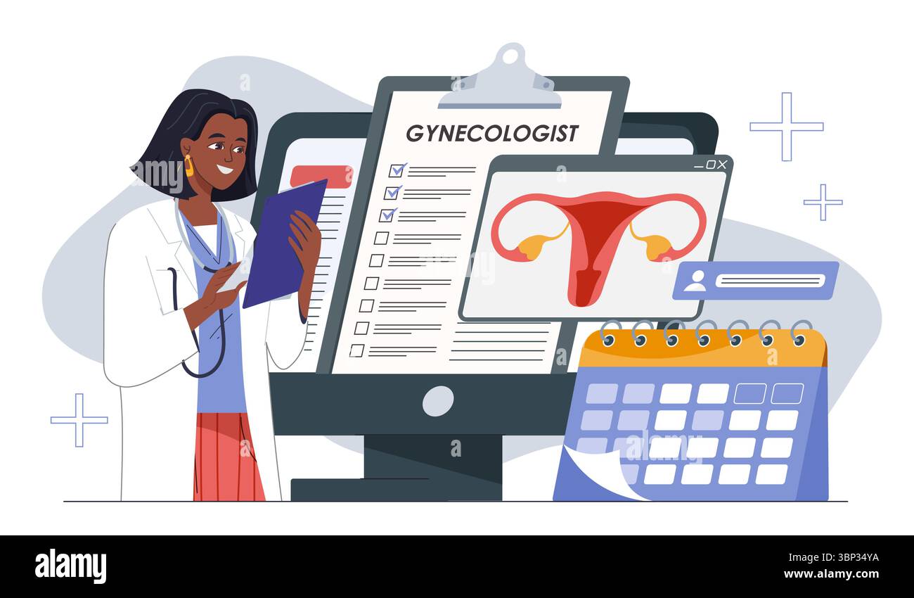 Gynecologist doctor online. Woman in medical uniform near female ...
