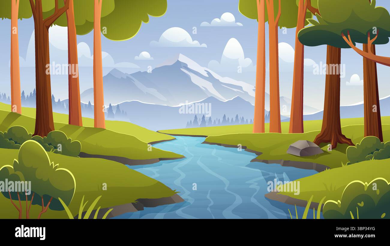 Spring park near river Stock Vector Images - Alamy