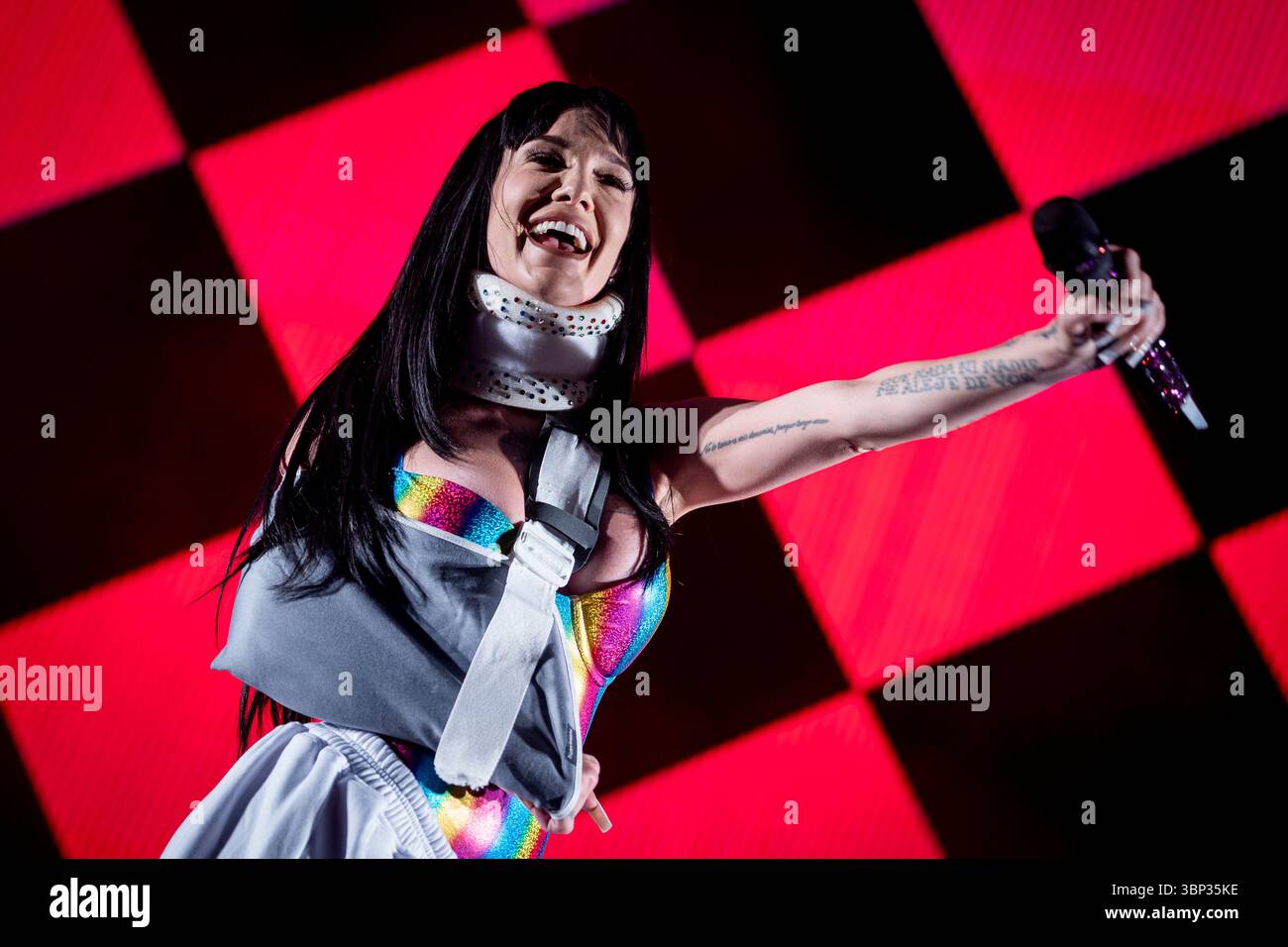 Singer La Joaqui performs on stage at the Puerta del Sol of MADO 2025 ...