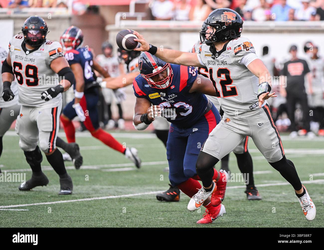 B.C. Lions quarterback Nathan Rourke throws a shovel pass during first ...