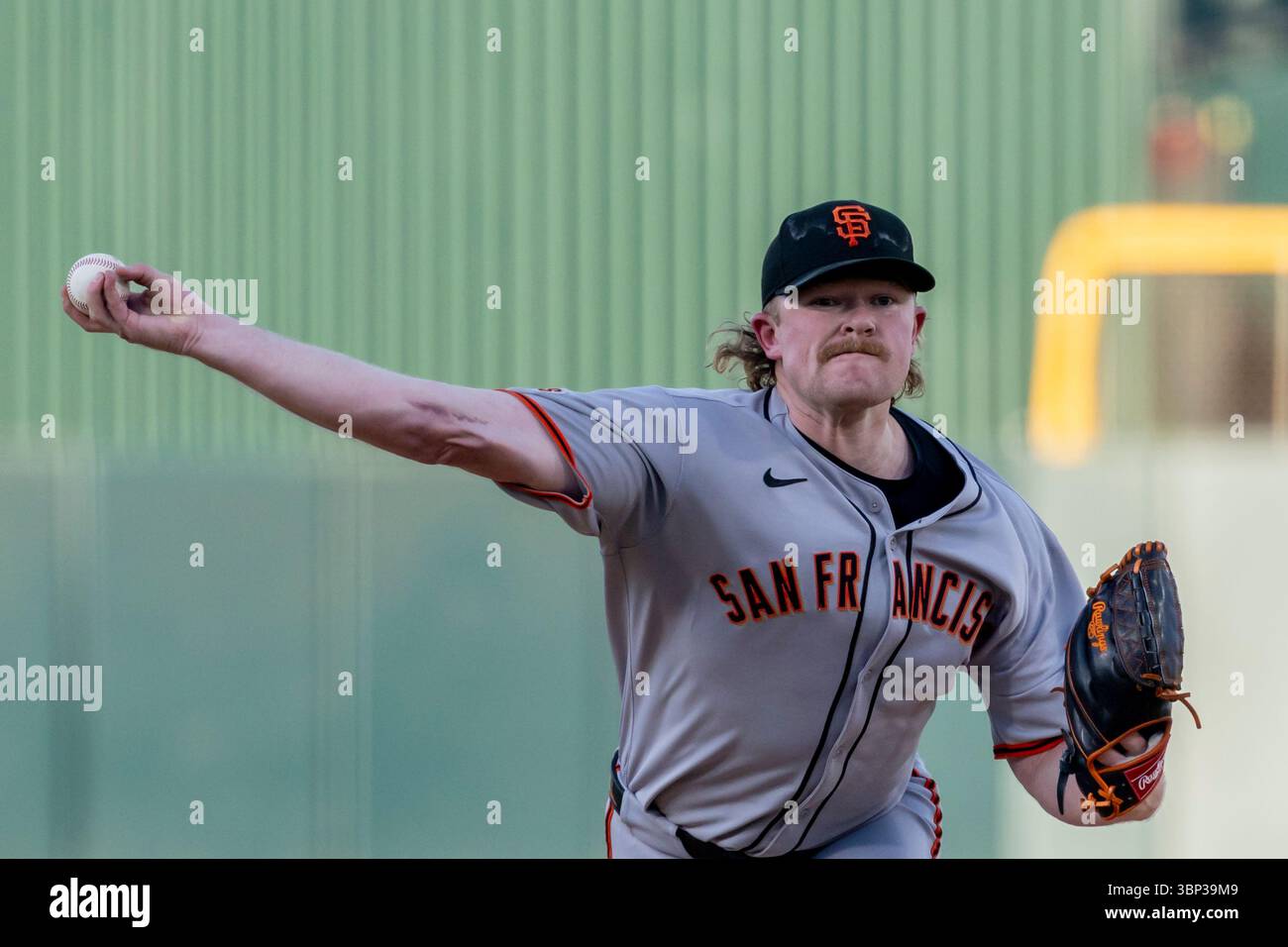 San Francisco Giants pitcher Logan Webb throws to the Athletics during ...