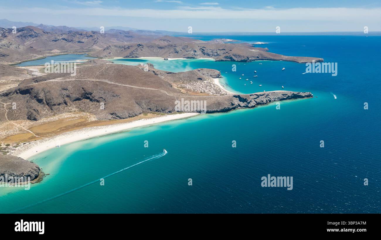 A stunning aerial view of Balandra Beach near La Paz, Baja California ...