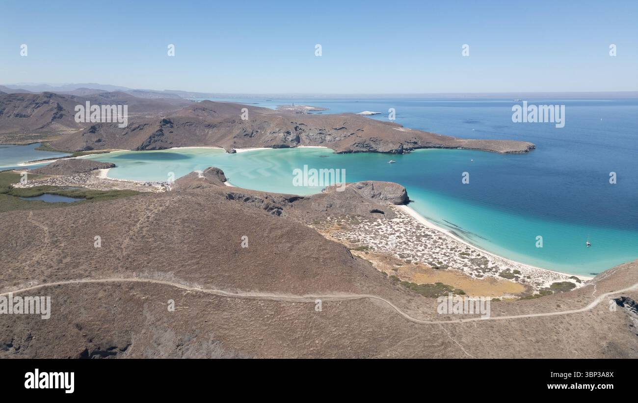 A stunning aerial view of Balandra Beach near La Paz, Baja California ...