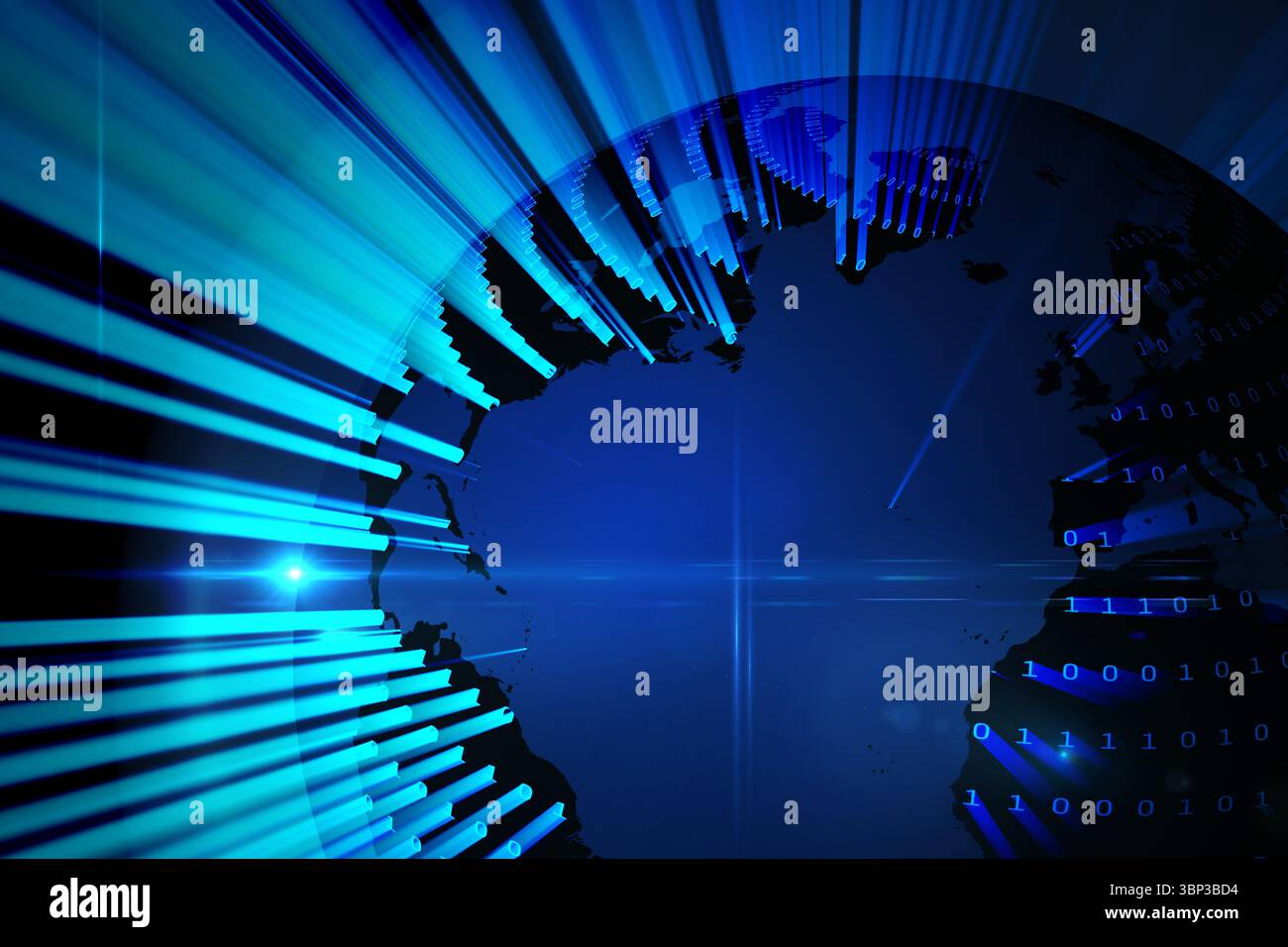 Digital hemisphere of Earth is floating in deep blue gradient 3D render ...