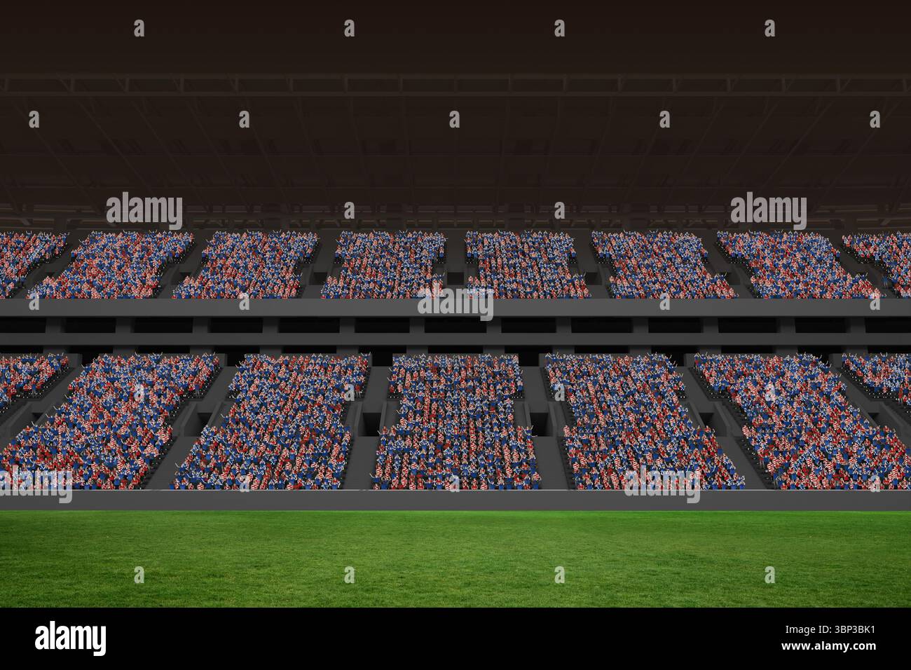 Two-tiered stadium seating is appearing in flat design, with packed ...
