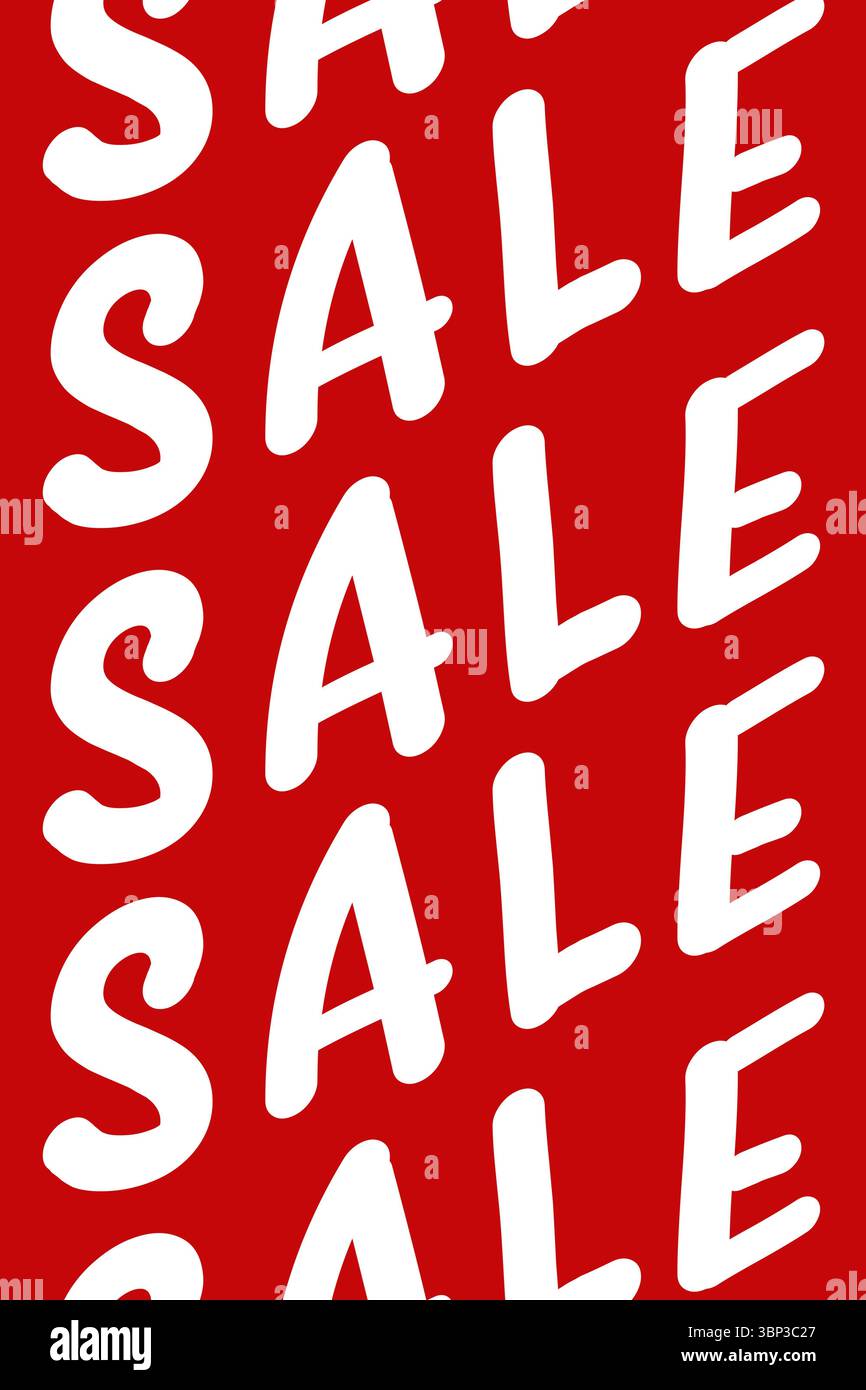 Repeated white SALE text is forming vertical columns on solid red ...