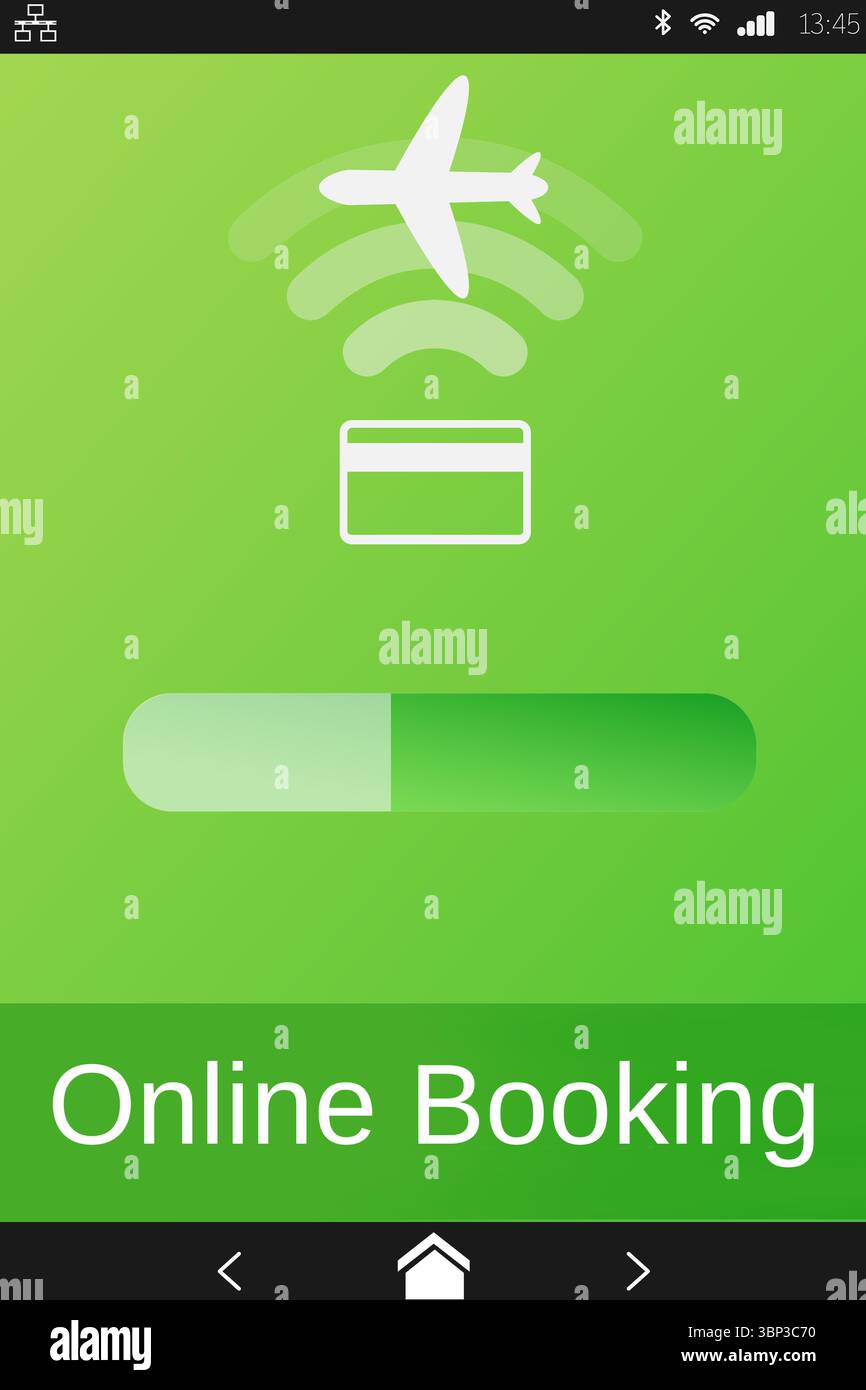 Flight booking screen is showing flat phone UI with airplane icon ...