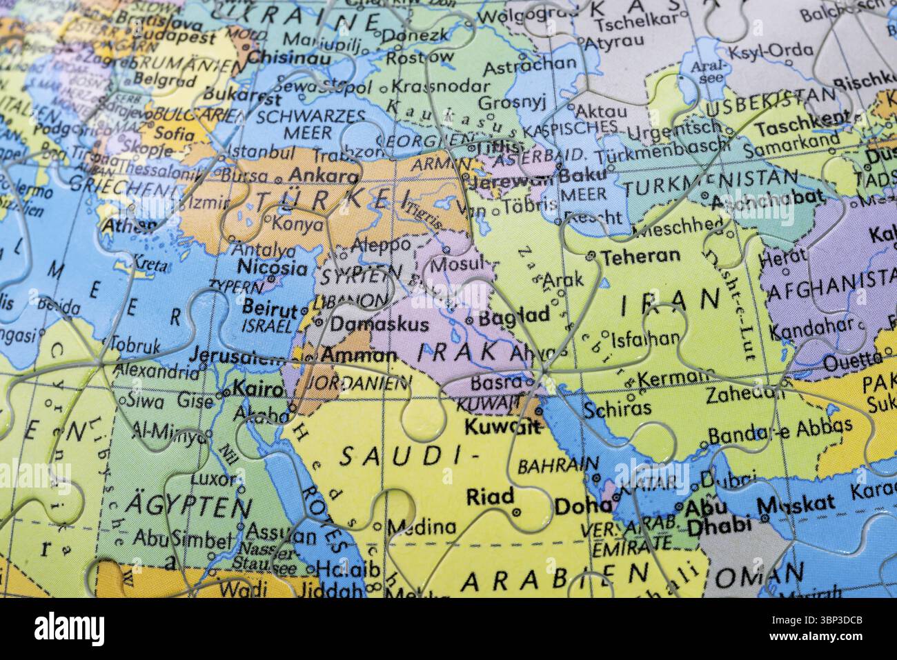 Puzzle globe. Map made from puzzle pieces. Turkey, Israel ...