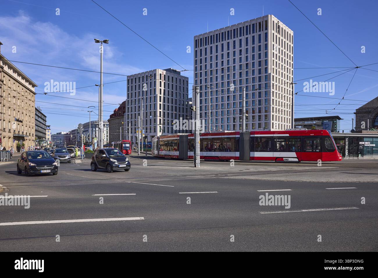 Traffic area, modern architecture, general development, tram, overhead ...