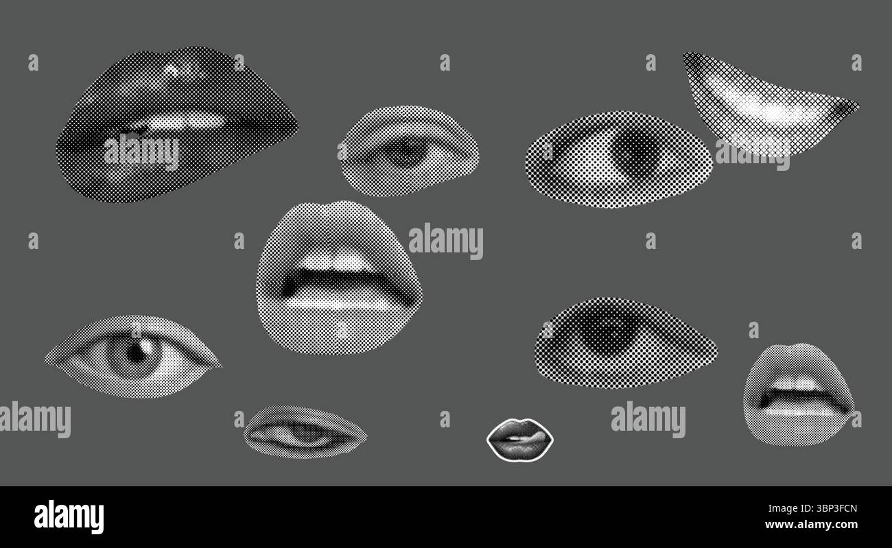 halftone effect eyes lips mouth smile , anger , love , shock , Surreal ...