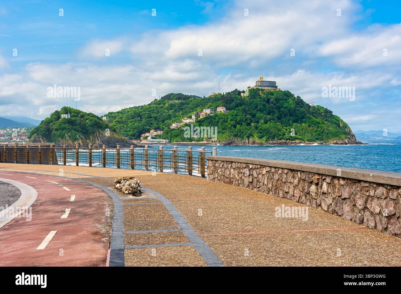 Promenade of San Sebastian that borders Mount Urgull and where huge ...