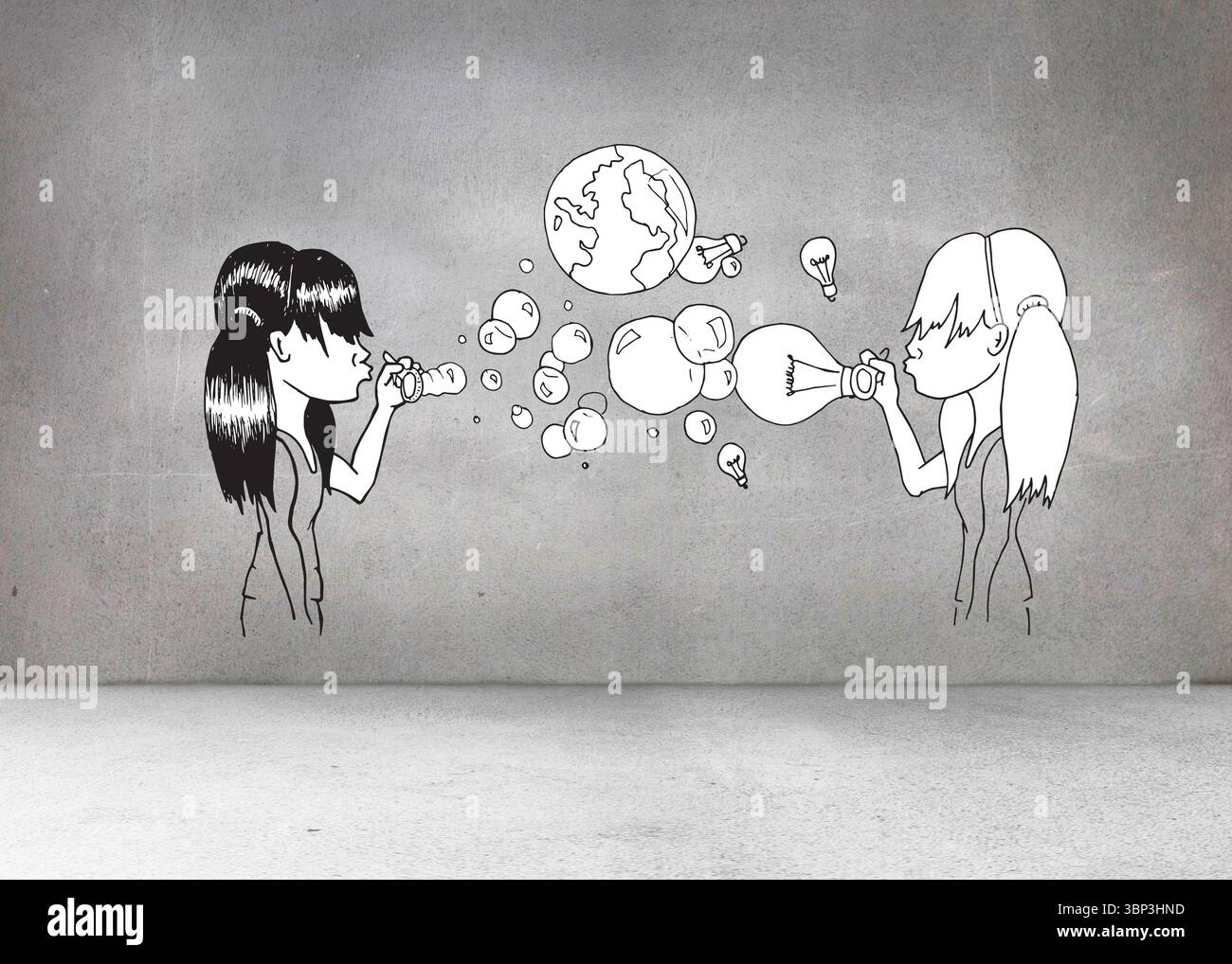 Grey wall with comic figures Stock Photo - Alamy