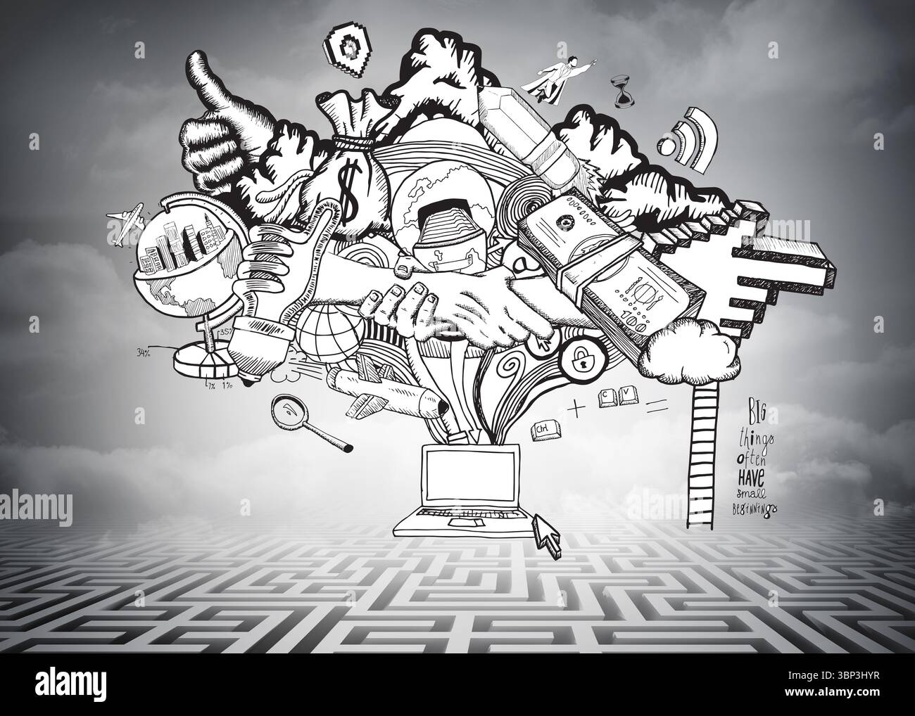 Laptop various symbols hi-res stock photography and images - Alamy