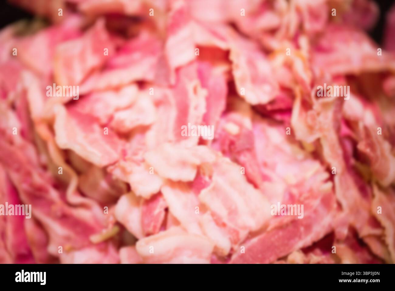 Flat design illustration is showing raw bacon slices with pink marbling ...