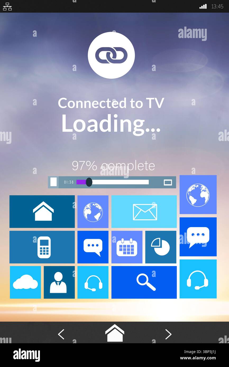 Various icons with progress bar on device screen Stock Photo - Alamy