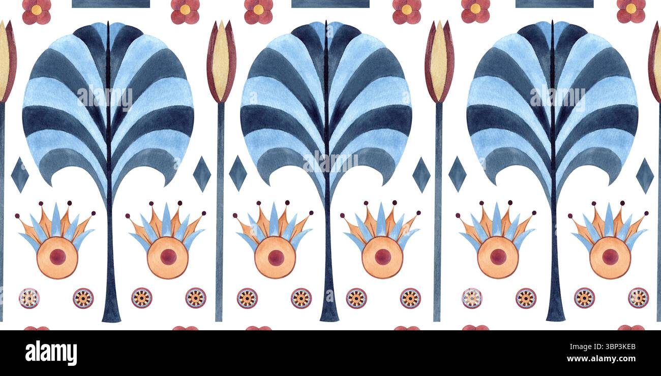 Egyptian ornaments seamless border. Ancient patterns, symbols. Lotus ...