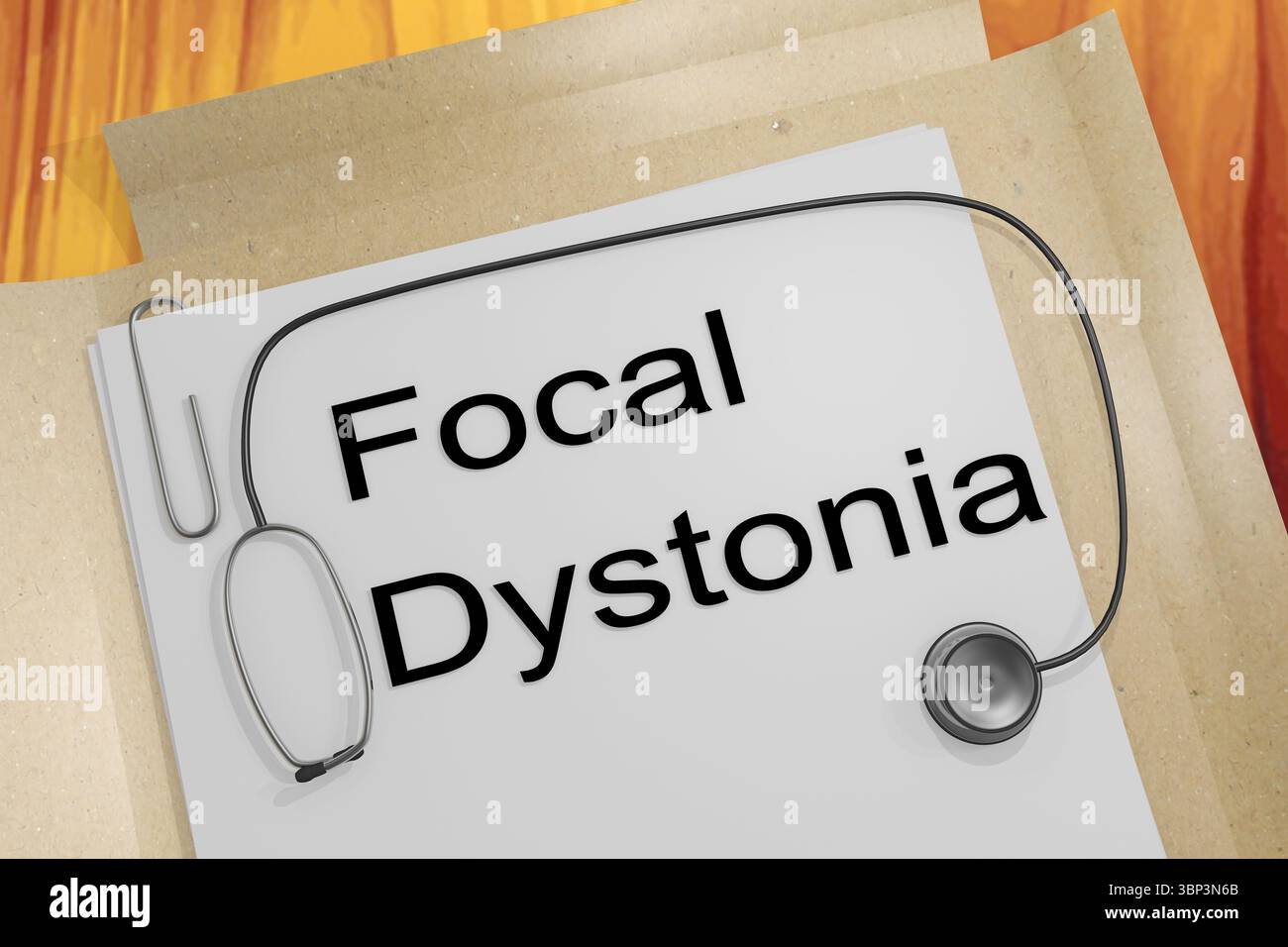 3D illustration of a medical document, titled Focal Dystonia Stock ...