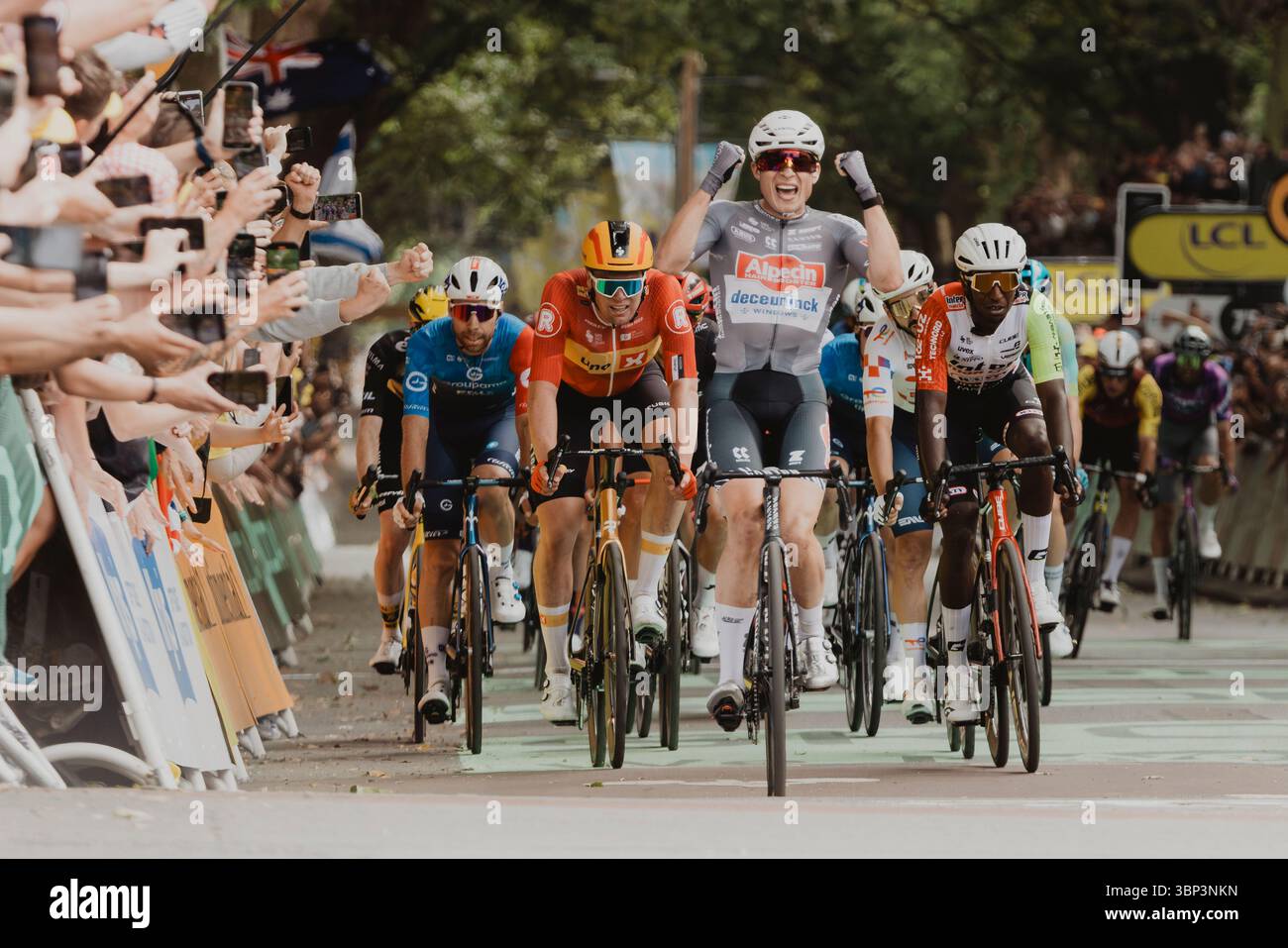 Jasper Philipson winning Stage One of the 2025 Tour de France in Lille ...